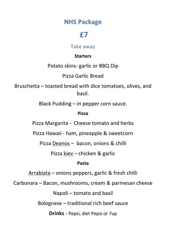 Menu at Da-Zero restaurant, Chester-le-Street