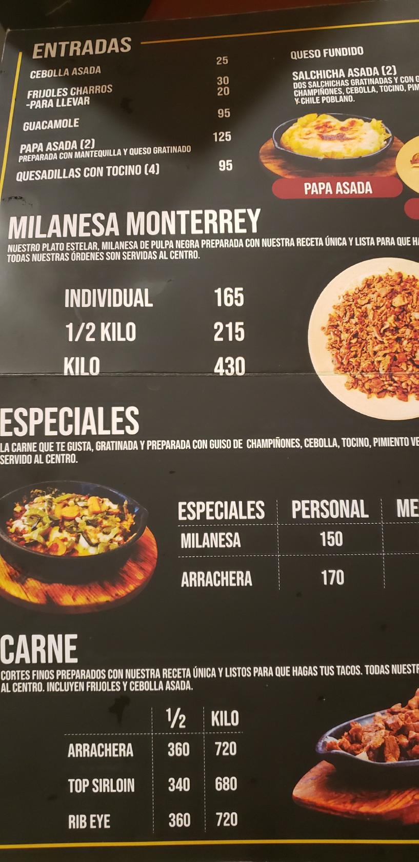 Menu at EL CHINO - Carnes Asadas steakhouse, Monterrey