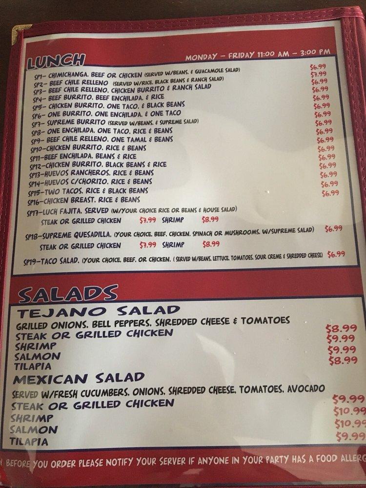 Menu at El Tejano pub & bar, Helena, Co Rd 52