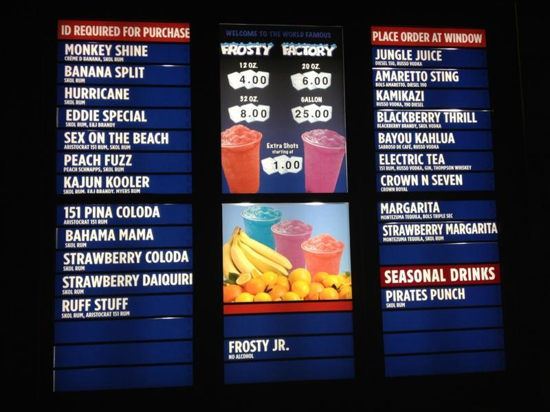 Menu at Frosty Factory pub & bar, Lake Charles