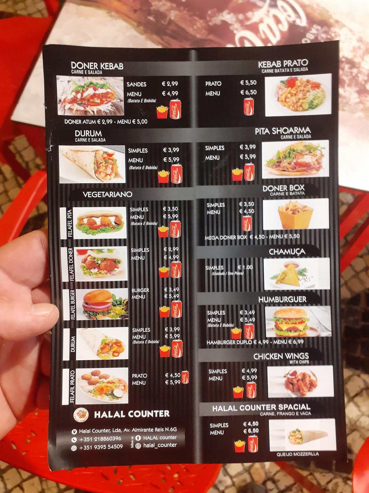 Menu em Halal Counter Pizza & Kebab House restaurante, Lisboa