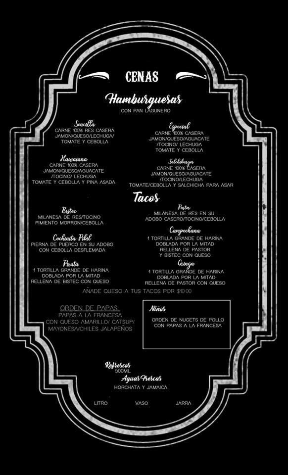 Menu at Laguna Antojos restaurant, Ramos Arizpe