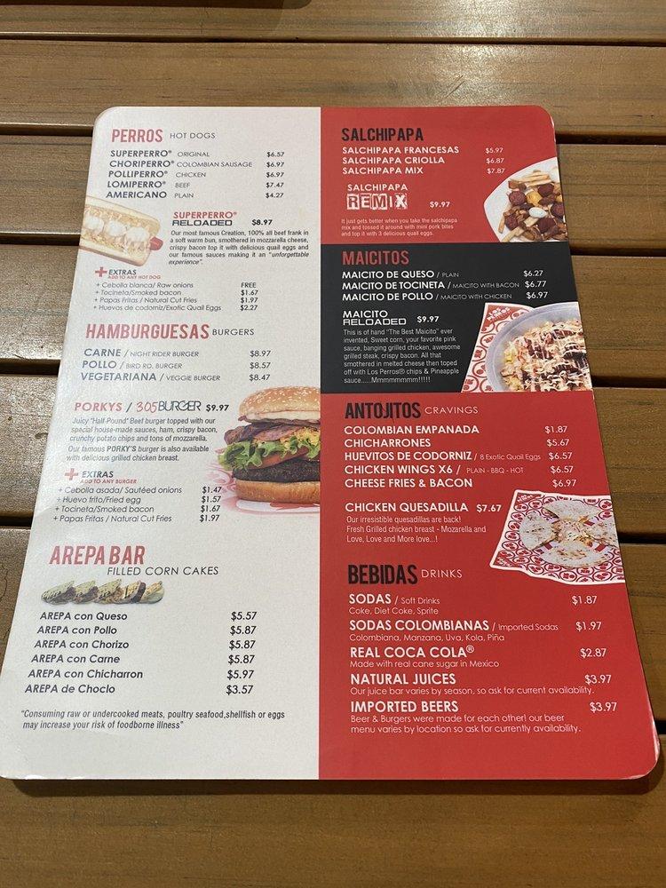 Menu at Los Perros restaurant, Miami Lakes, NW 169th St