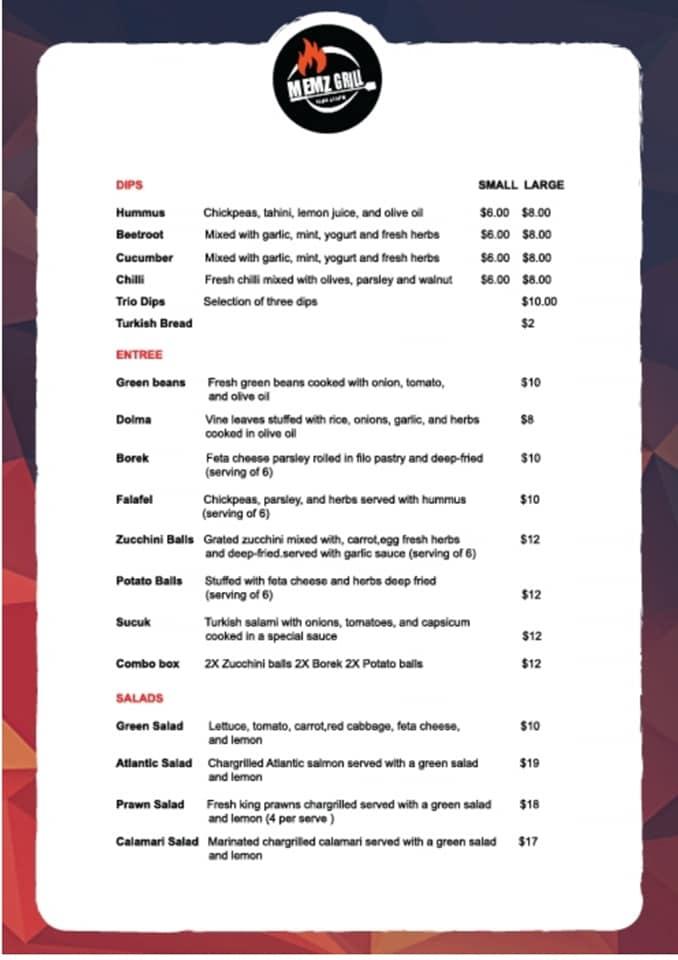 Menu at Memz Grill restaurant, Taylors Hill