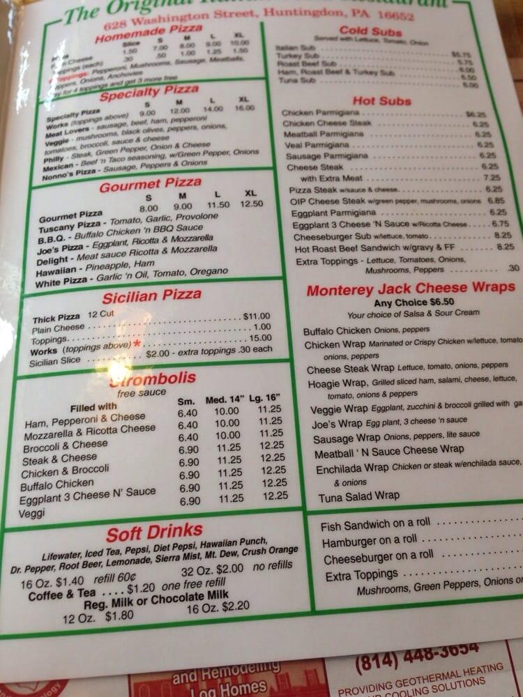 Menu at Original Italian Pizza pizzeria, Huntingdon, 628 Washington St