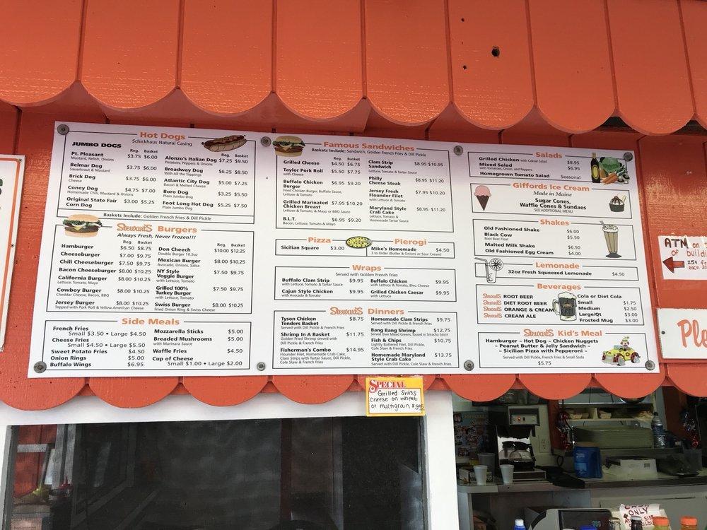 Menu at Stewart's Root Beer restaurant, Point Pleasant Beach