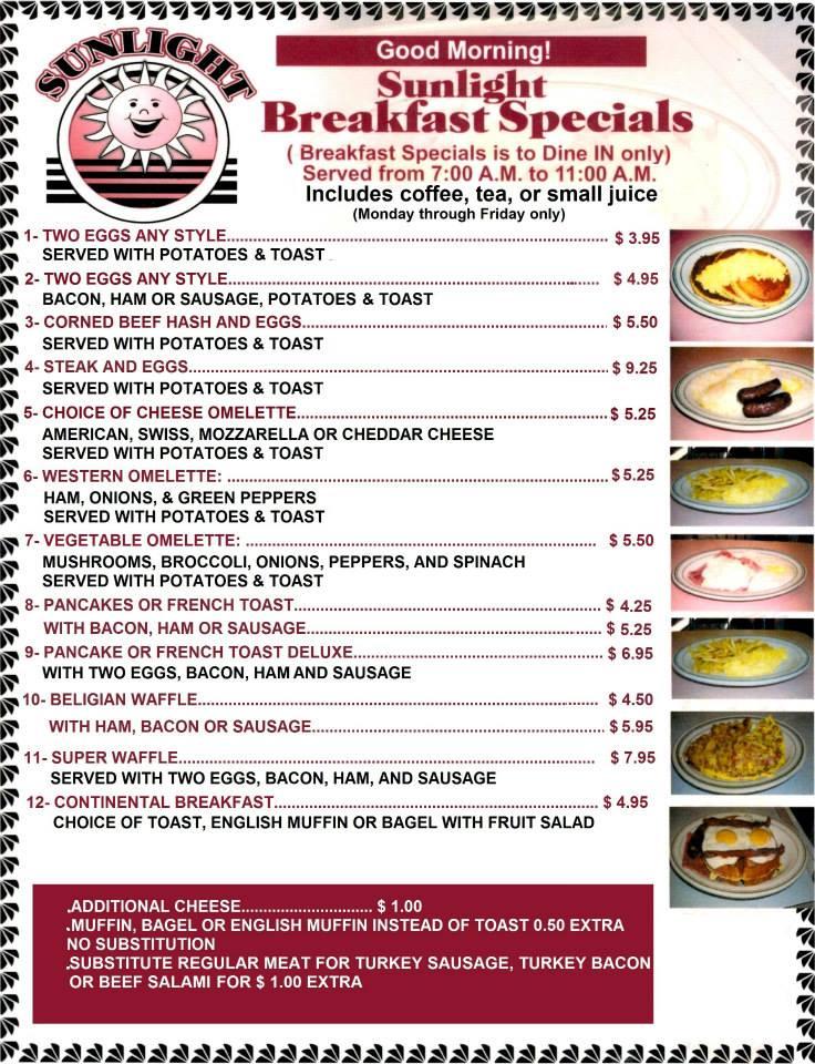Menu at Sunlight Restaurant, South Saint Paul