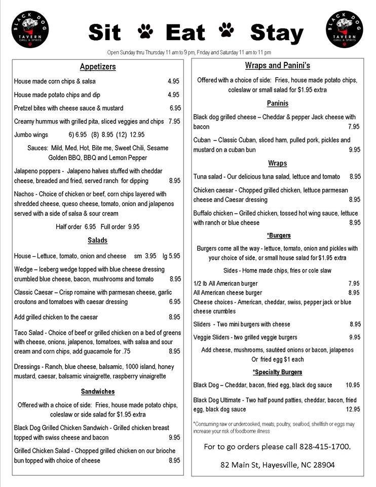 Menu at Fat Dog Sports Bar & Grill, Hayesville