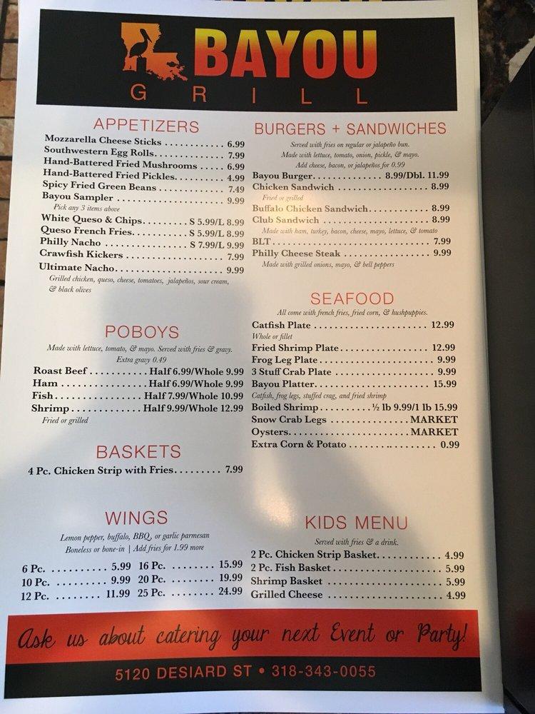 Menu at Bayou Grill fast food, Monroe