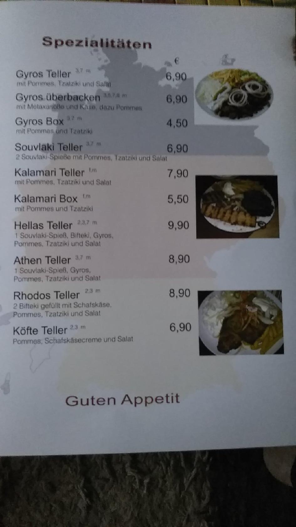 Speisekarte von Hellas Gyros restaurant, Markgröningen