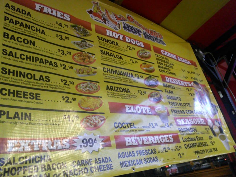 Carta del restaurante La Pasadita Hot Dogs, Phoenix, 10650 W Indian ...