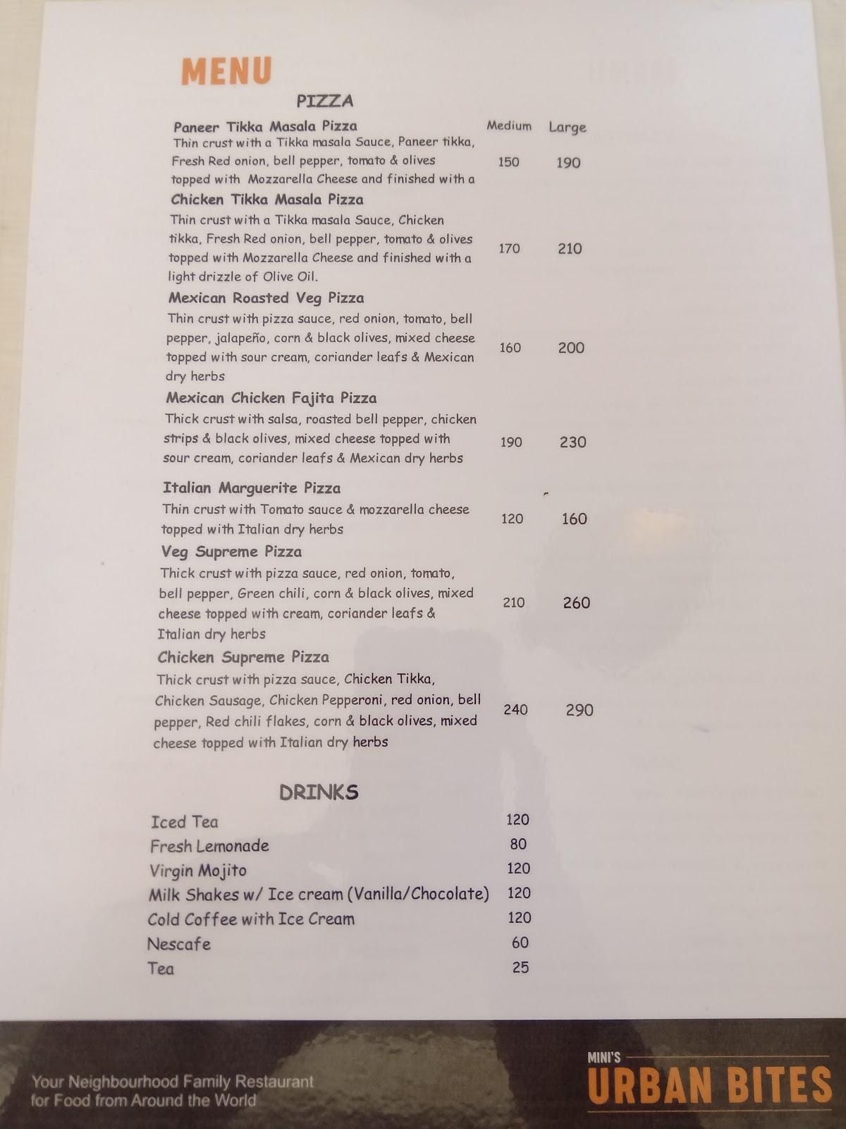 Menu at Mini's Urban Bites, Coimbatore