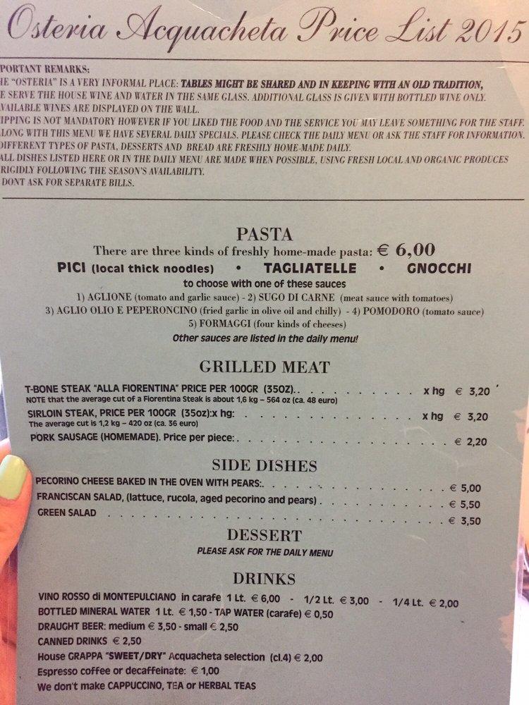 Menu at OSTERIA ACQUACHETA, APERTURA STAGIONE 2022 DAL PRIMO APRILE L ...