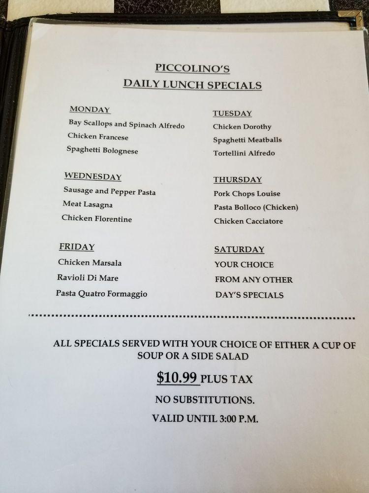 Menu at Piccolino restaurant, Artesia