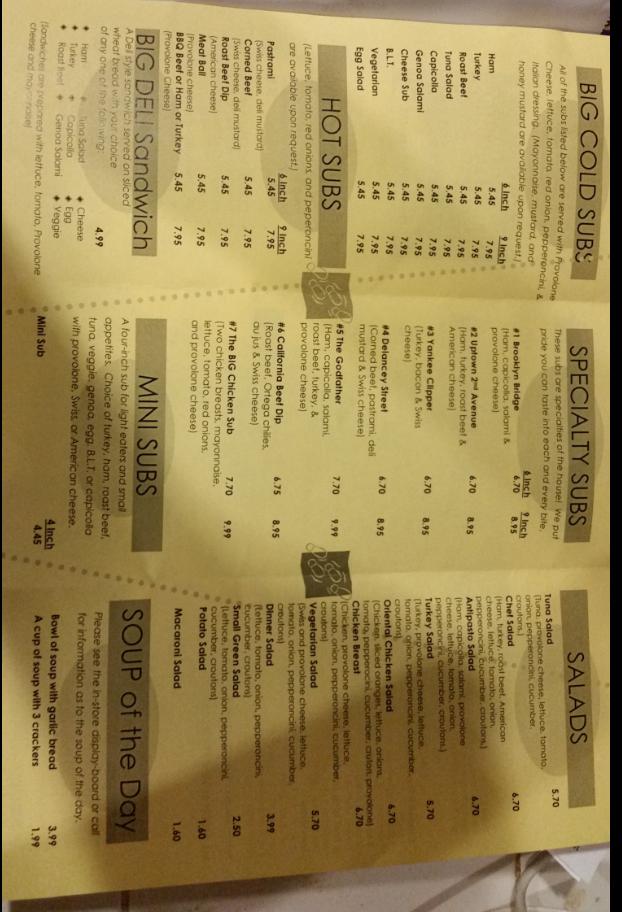 Menu at Quik Stop Subs restaurant, Moreno Valley