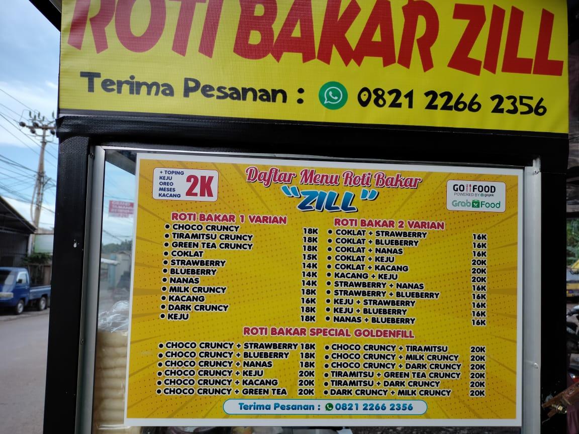 Menu at roti bakar zill, Bekasi Regency