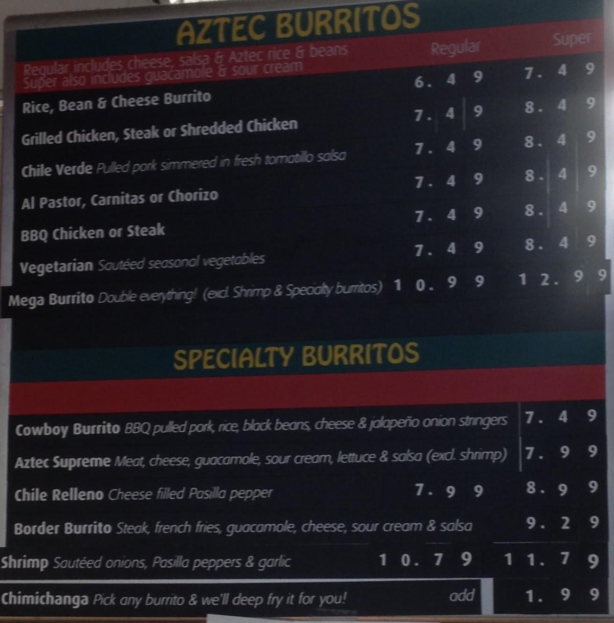 Menu at Aztec Grill restaurant, Crescent City
