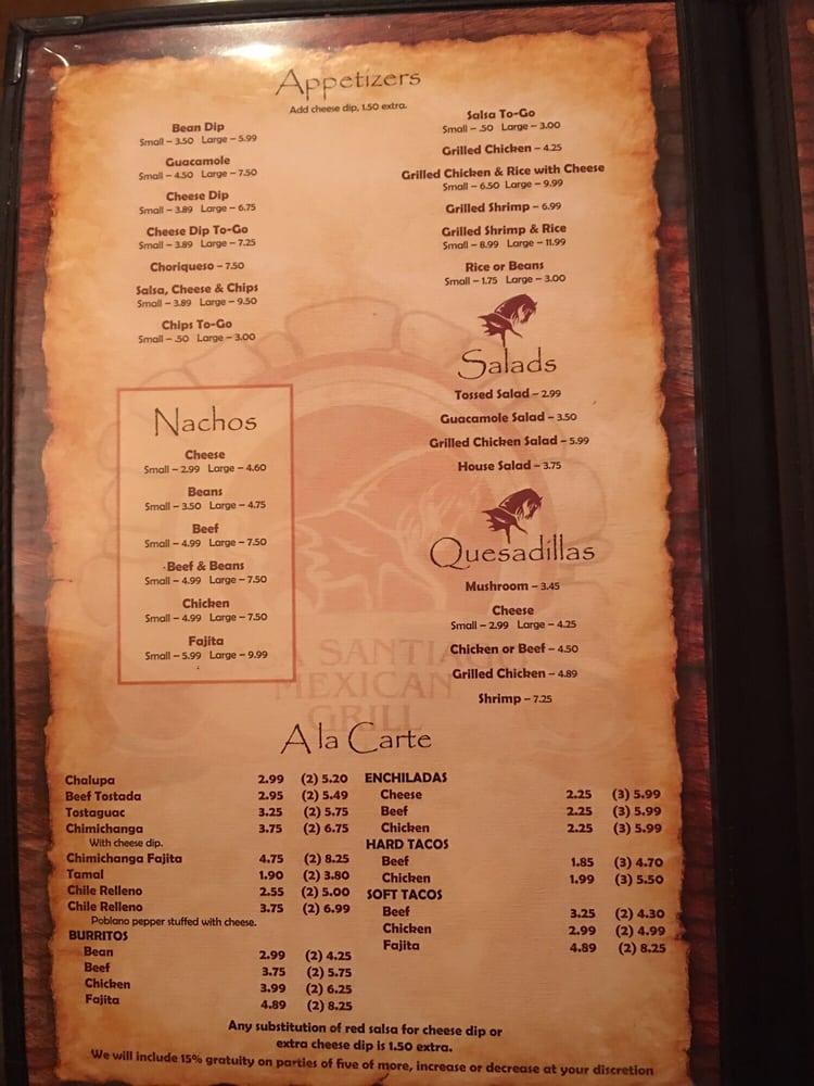 Menu at Casa Santiago Mexican Grill restaurant, Decatur