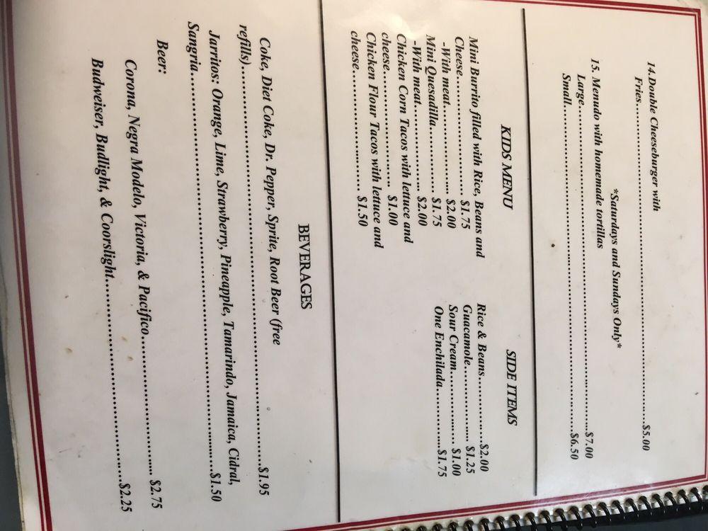 Menu at Del Rio Restaurant, Homedale