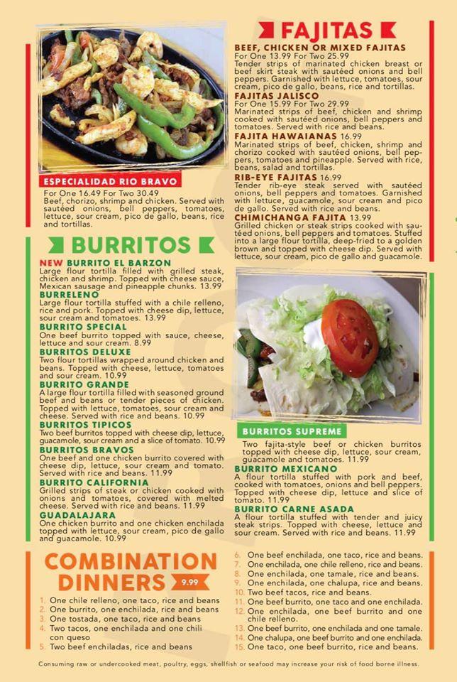 Menu at El Rio Bravo Mexican Restaurant, Alexandria