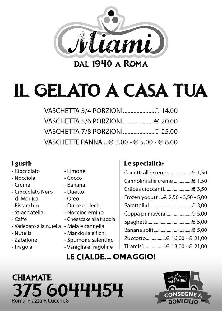 Menu at Gelateria Miami, Rome, Piazza Francesco Cucchi