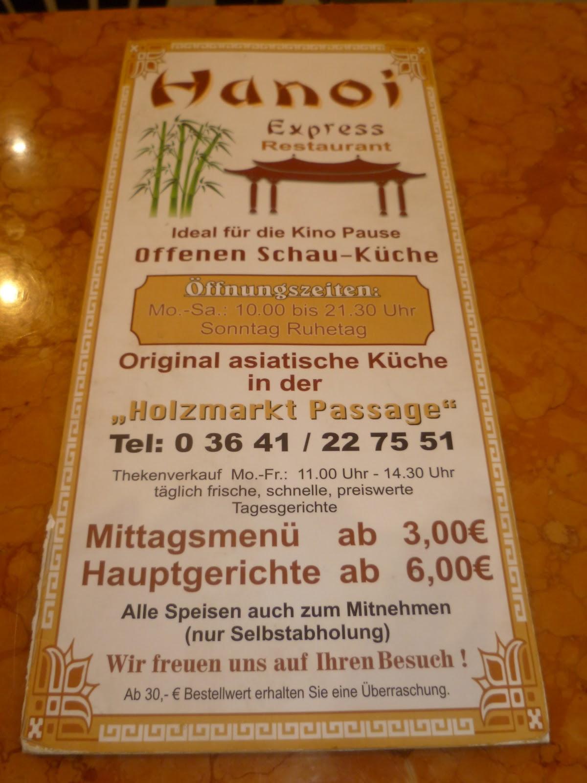 Carta del restaurante Hanoi Express, Jena