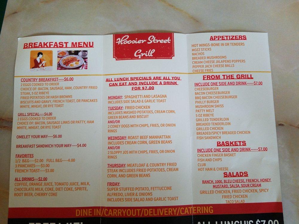 Menu at Hoosier Street Grill restaurant, North Vernon