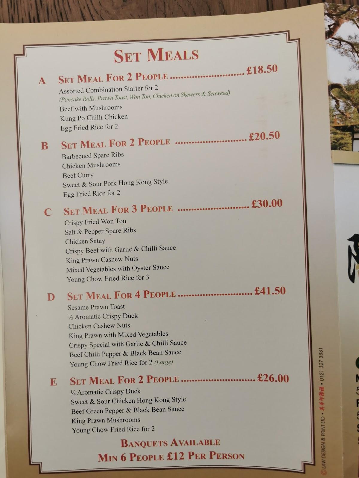 Menu at long hua chinese take away restaurant, Hull
