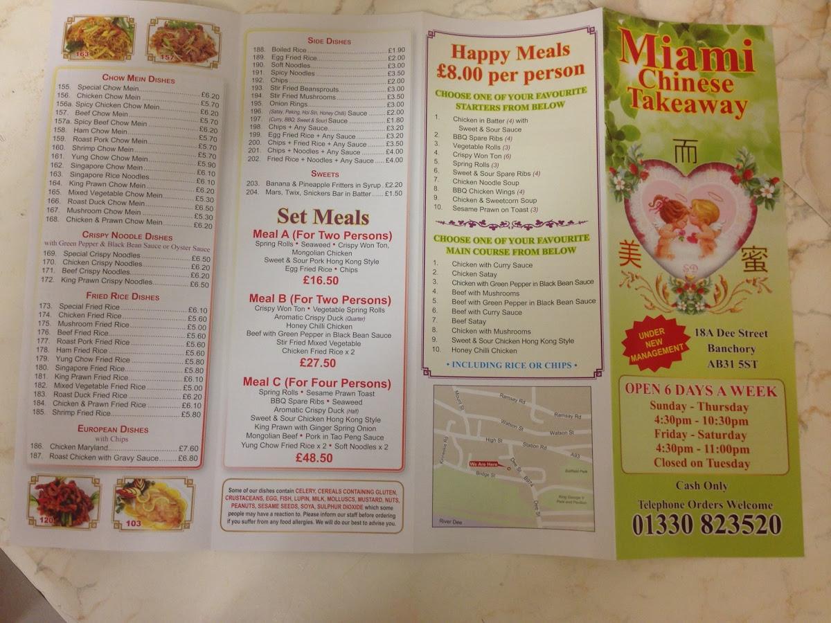 Menu at Miami Chinese takeaway fast food, Banchory