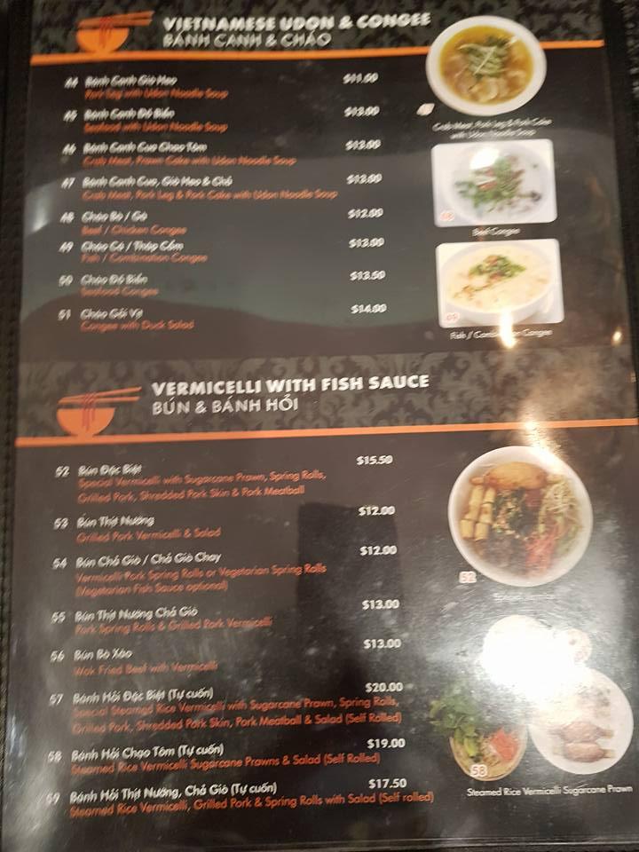Menu at Pho 2U restaurant, Cabramatta
