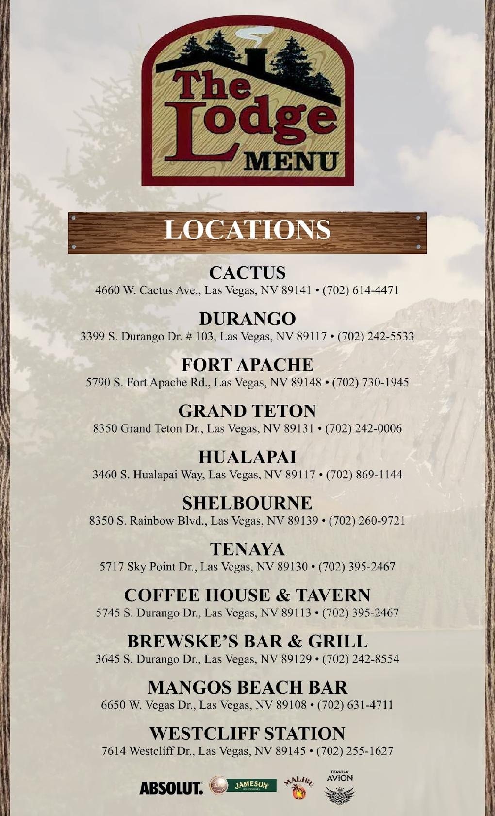 Menu at The Lodge Tenaya pub & bar, Las Vegas
