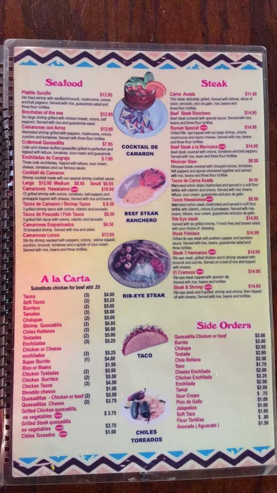 Carta de El Lago Mexican Restaurant, Lake Lure, 119 Arcade St
