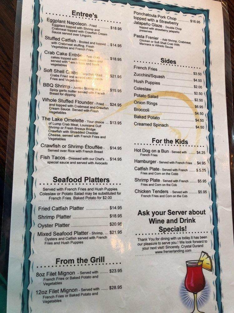 Menu at Frenier Landing Restaurant and Oyster Bar, LaPlace, 113 Dottie Ln