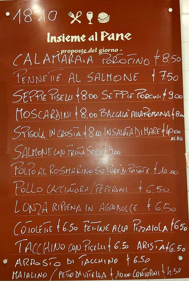 Menu da Insieme al Pane pizzeria, Roma, Via Arturo Graf