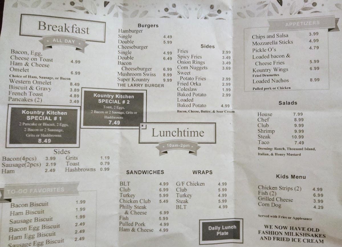 Menu at Kountry Kitchen restaurant, Eupora