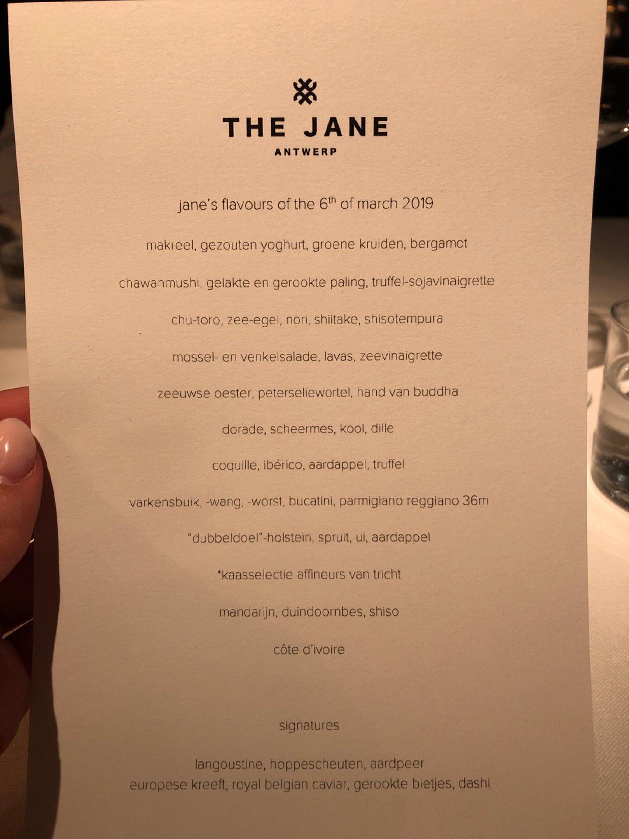 Menu at The Jane, Antwerp