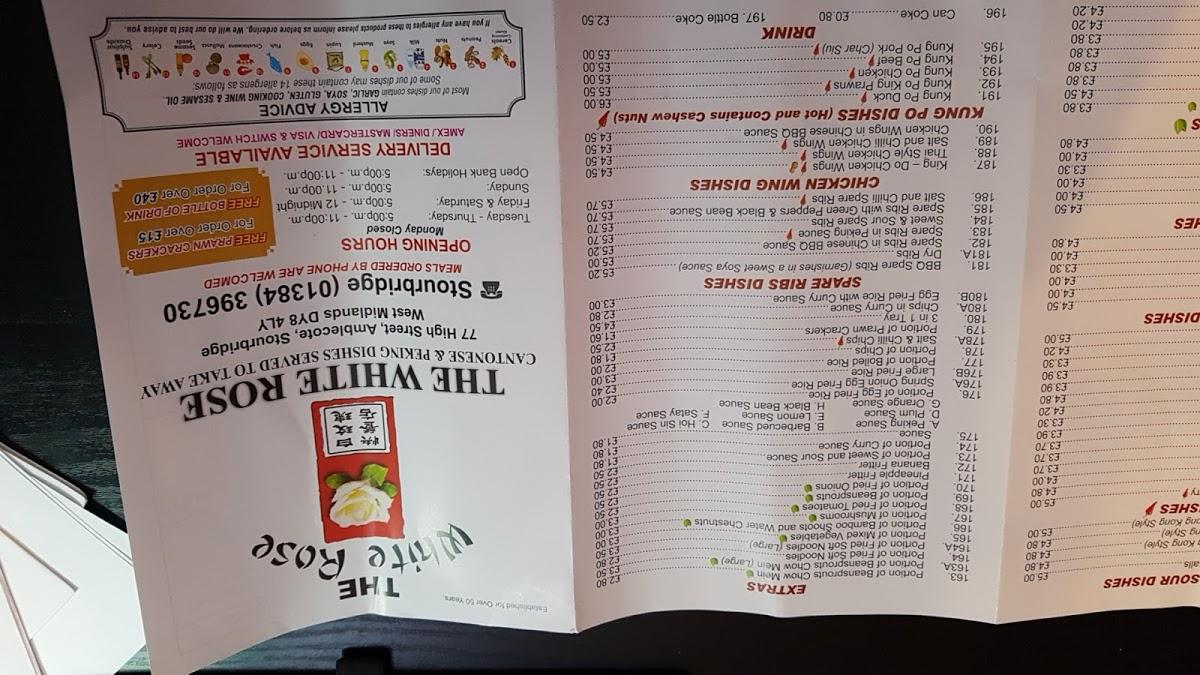 Menu at The White Rose fast food, Stourbridge