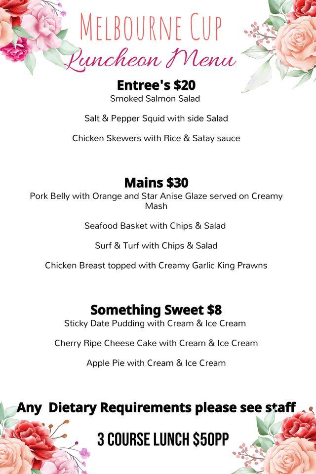 Menu at Weipa Bowls Club, Trunding