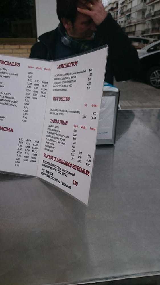Menu at Cafe Bar Roma, Seville, C. San Vicente de Paul