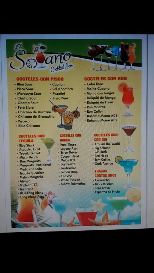 Menu at El Sotano Cocktail Bar, Chincha Baja District