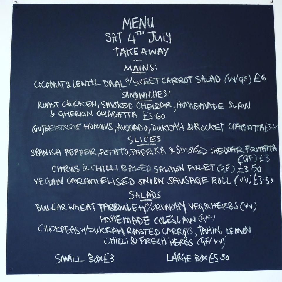 Menu at Homemade cafe, Sheffield