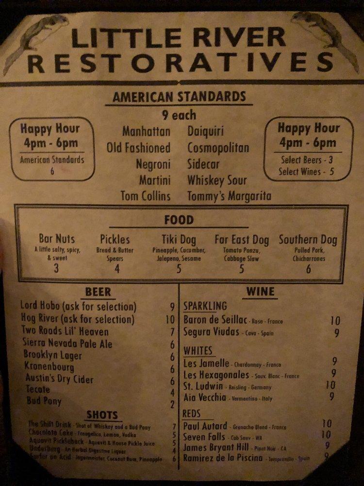Menu at Little River Restoratives pub & bar, Hartford