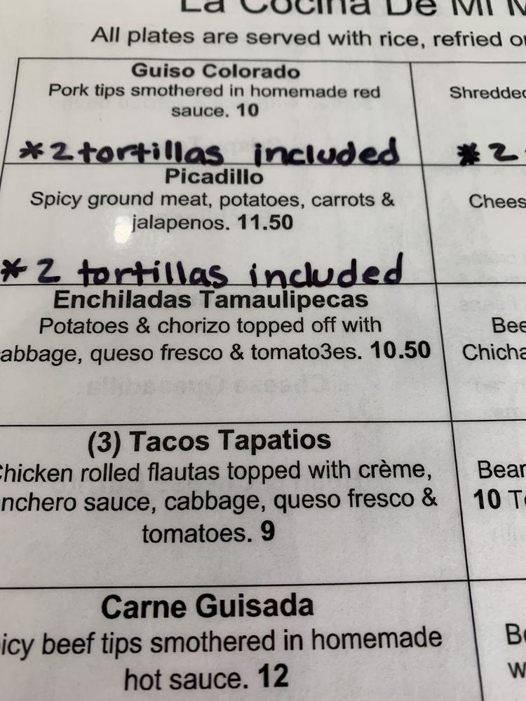 Menu at La Cocina de mi Madre restaurant, Abilene