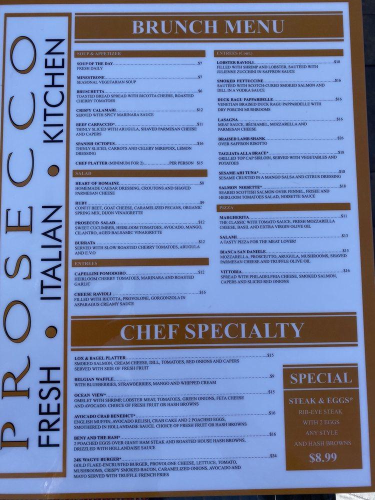 Menu at Prosecco Fresh Italian Kitchen - Las Vegas pub & bar, Las Vegas