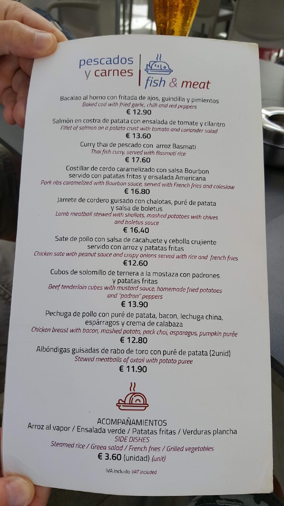 Menu at Restaurante Punta Prima, Punta Prima, Av. Mar P Pr