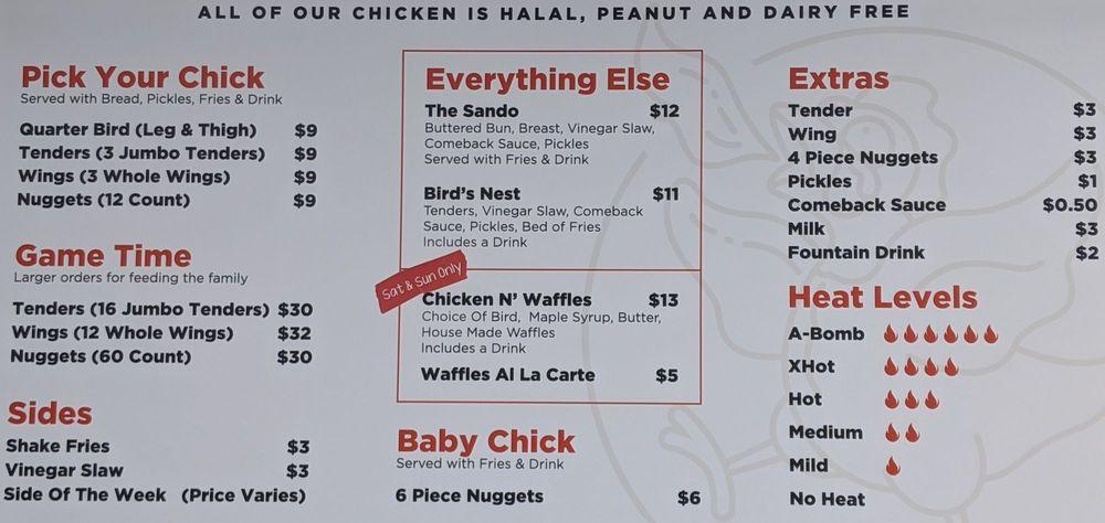 Menu at Ricky's Hot Chicken restaurant, Richardson