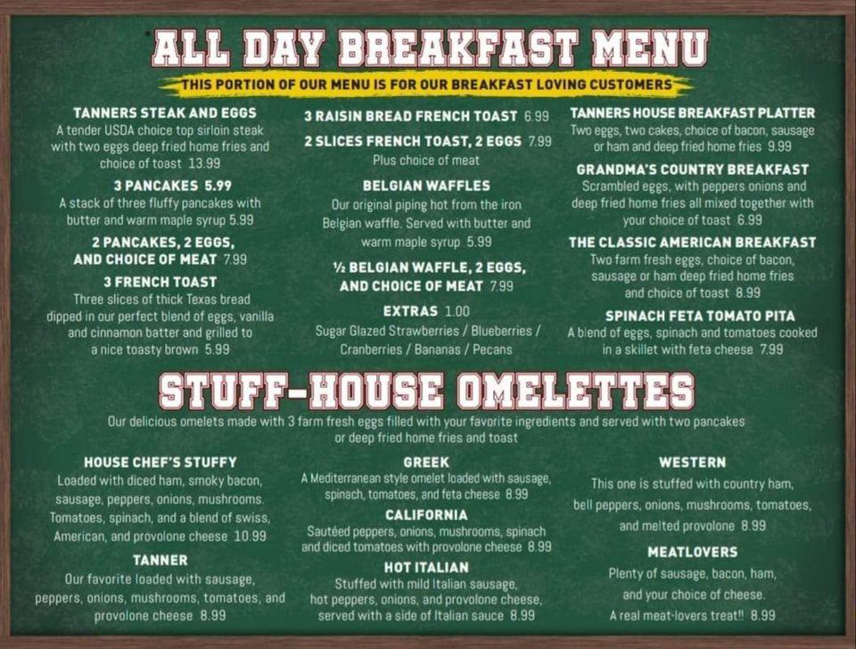 Menu at Chuck Tanners Restaurant, New Castle