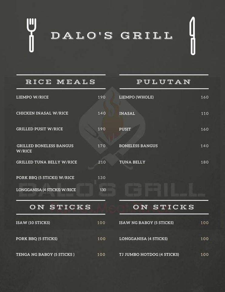 Menu at Dalo's Grill pub & bar, Quezon City, 36 Angat St NIA Village ...