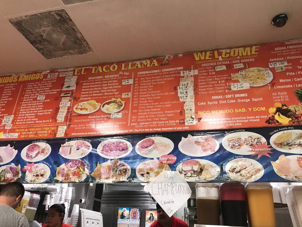 Menu at El Taco Llama. restaurant, Los Angeles, Corbin Ave # B