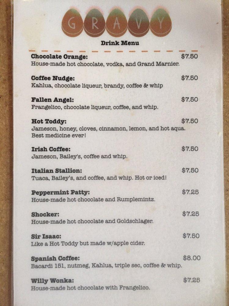 Menu at Gravy restaurant, Portland, N Mississippi Ave